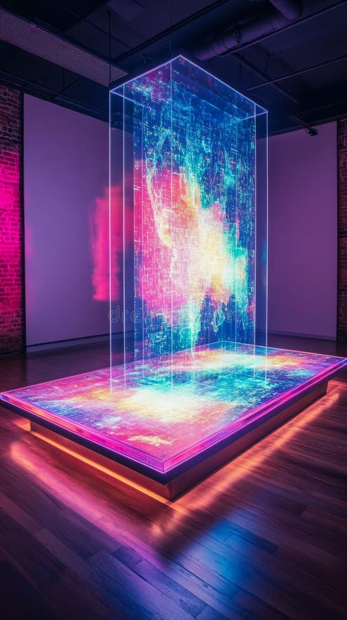 Futuristic Digital Art Installation with Neon Lights in Modern Indoor ...