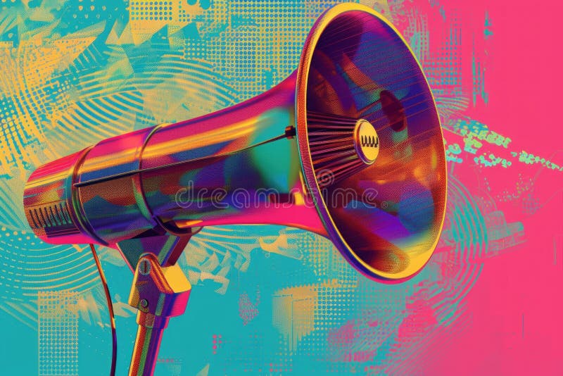 Futuristic, Digital Art of a Megaphone with Halftone Effects, Echoing ...