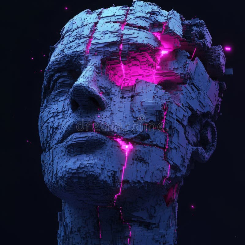 Futuristic Digital Art Sculpture with Neon Cracks. Stock Photo - Image ...