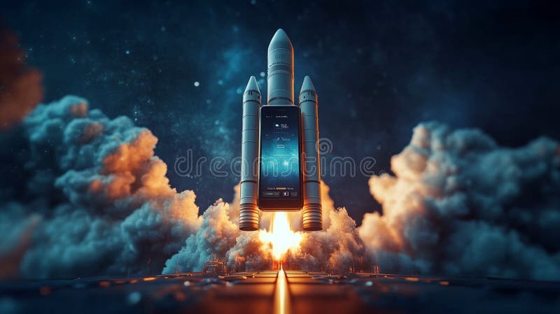 Smartphone Rocket Launch Digital Art Futuristic Space Mobile Technology ...
