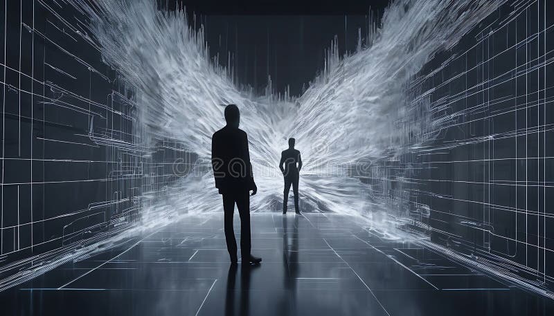 Futuristic Digital Art Two Silhouetted Figures Stock Photos - Free ...