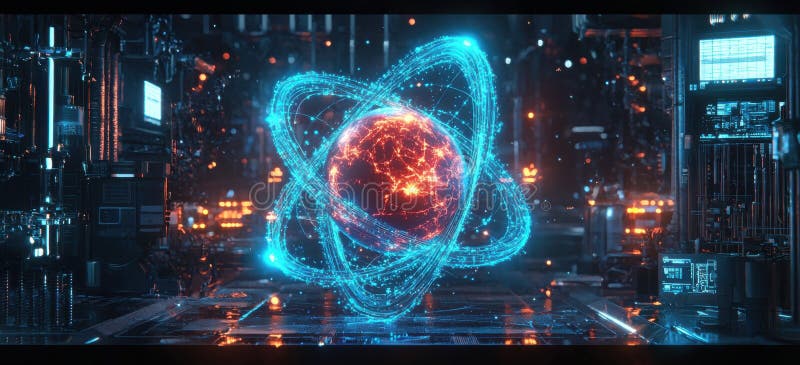 Futuristic Digital Artwork with an Atom Central Energy Concept Stock ...