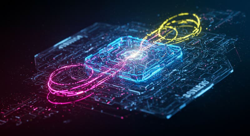 Futuristic Digital Artwork of a Circuit-like Design with a Central ...