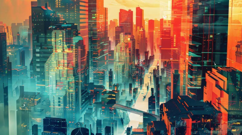 Futuristic Digital Artwork Depicting a Cityscape Stock Illustration ...