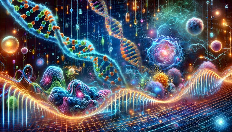 Futuristic Digital Artwork of DNA and Molecular Structures in Neon ...