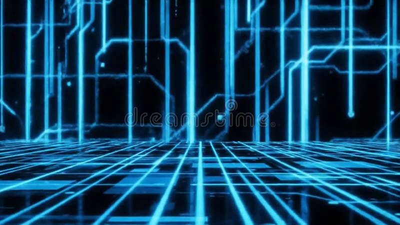 Futuristic Digital Matrix with Glowing Blue Circuit Patterns. Abstract ...