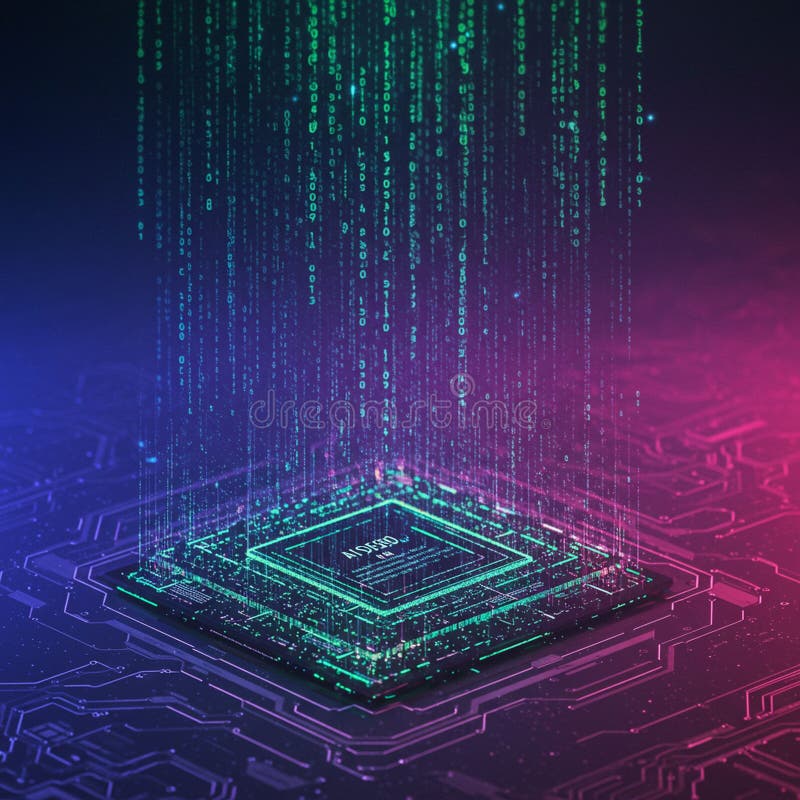 A Futuristic Digital Artwork Features a Glowing Computer Chip with ...