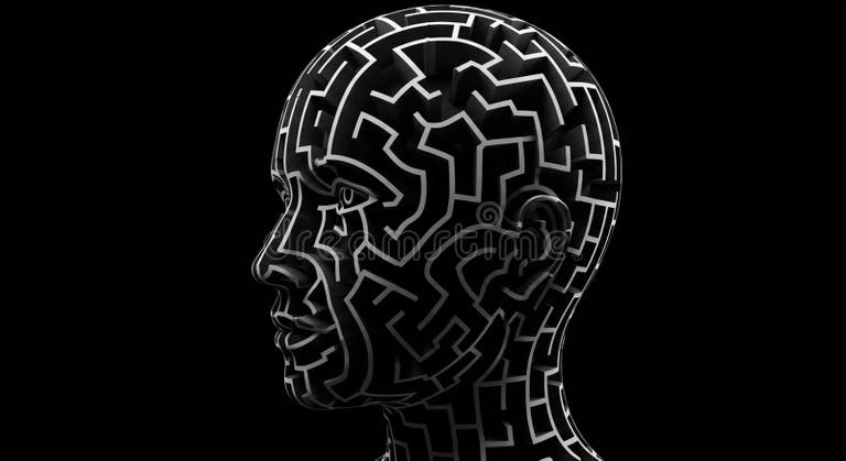 Futuristic Digital Artwork of a Human Head with a Maze-like Pattern ...