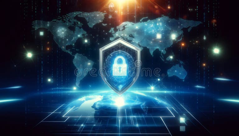 Futuristic Digital Artwork Illustrating Global Cybersecurity with ...