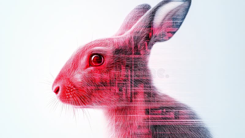 Futuristic Digital Artwork of a Red Rabbit with Neon Effects and Glitch ...