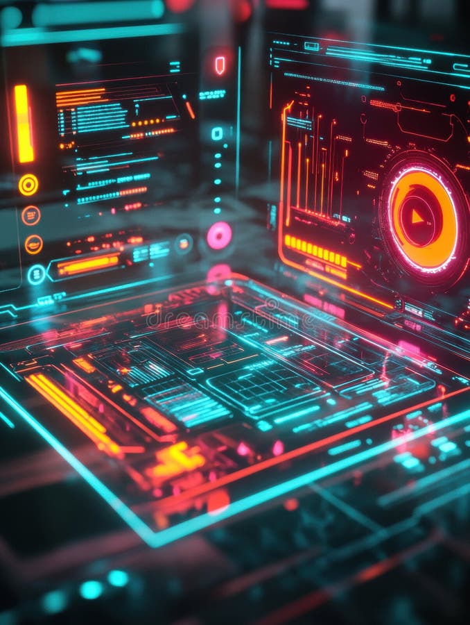 Futuristic Digital Assistant Interface Taking a Grocery Order with Neon ...