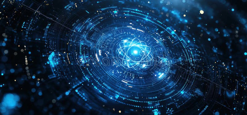 Futuristic Digital Background Featuring a Glowing Atomic Energy Design ...