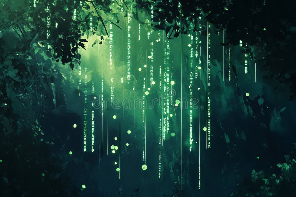 A Futuristic Digital Background with Glowing Binary Codes Cascading Down in Luminous Shades of ...