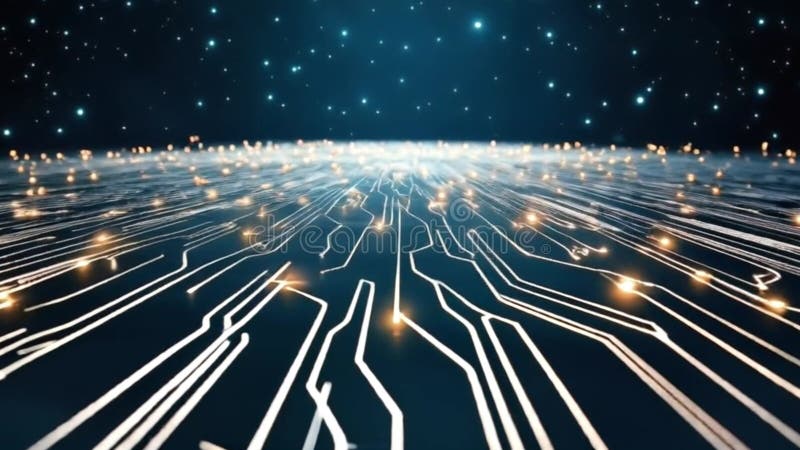 Futuristic Digital Background with Glowing Lines and Starry Sky for ...