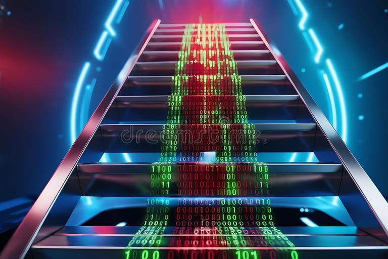 Futuristic Digital Background with a Ladder Embedded with Cascading ...