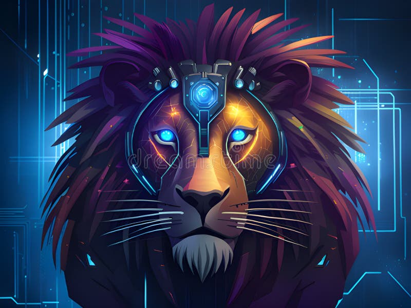 Futuristic Digital Background with a Lion Robot Stock Illustration ...