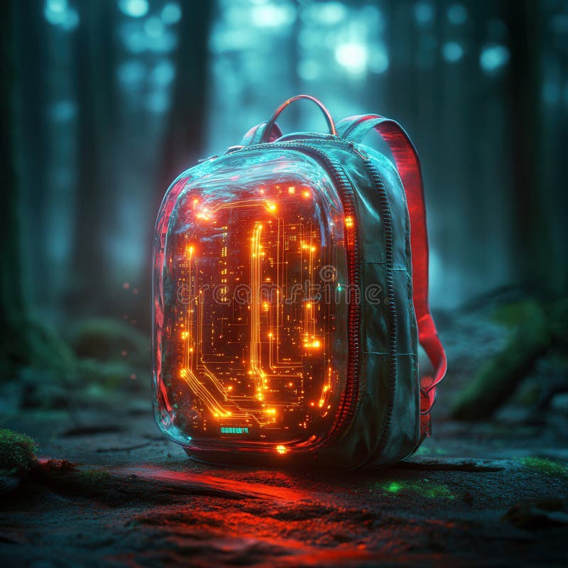 Futuristic Digital Backpack with Glitch Effects Stock Image - Image of ...