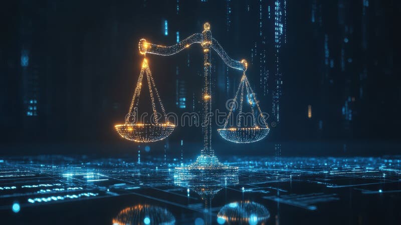 Futuristic Digital Balance Scale Depicting Justice and Technology ...