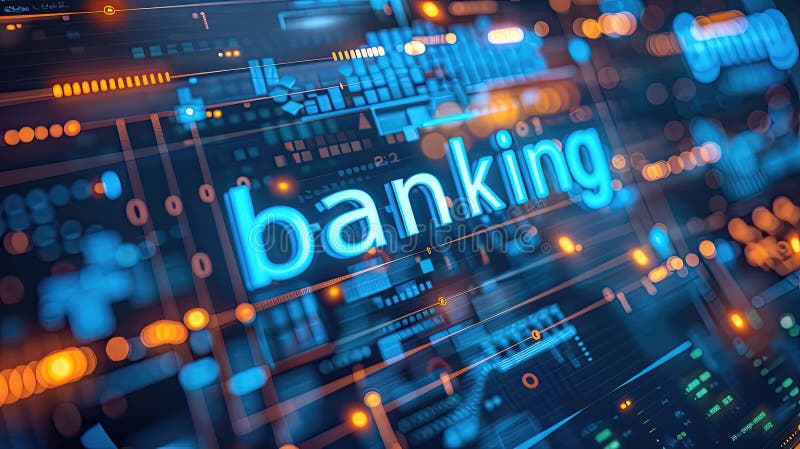 Futuristic Digital Banking Concept with Blue Neon Lights. Stock Photo - Image of interface ...