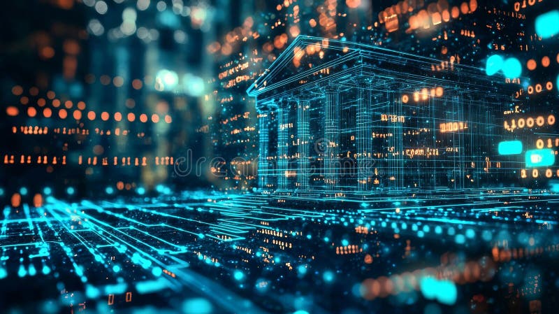 Futuristic Digital Banking Concept with Glowing Data and Virtual ...