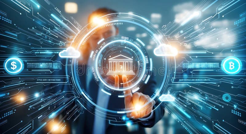 Futuristic Digital Banking Interface with Cryptocurrency Symbols Stock ...