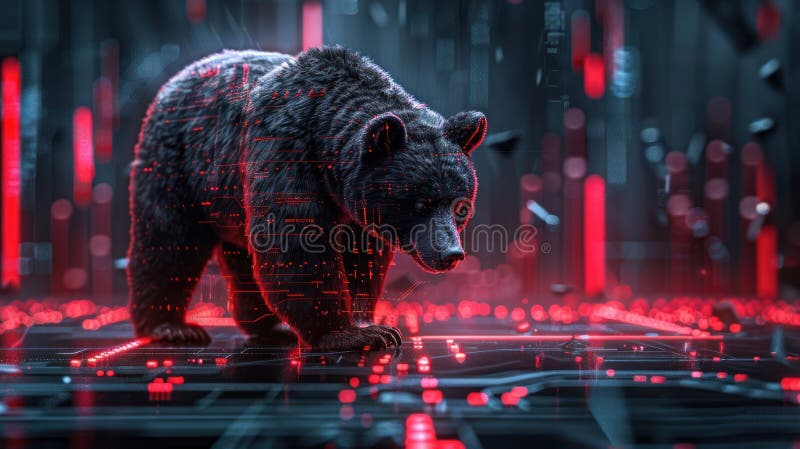 A Futuristic Digital Bear in a Neon-lit Environment, Representing ...