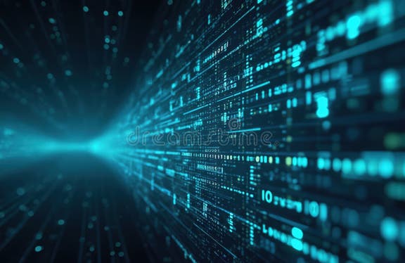 Futuristic Digital Binary Code Abstract Background. Glowing Blue Data Streams of Code Symbols ...