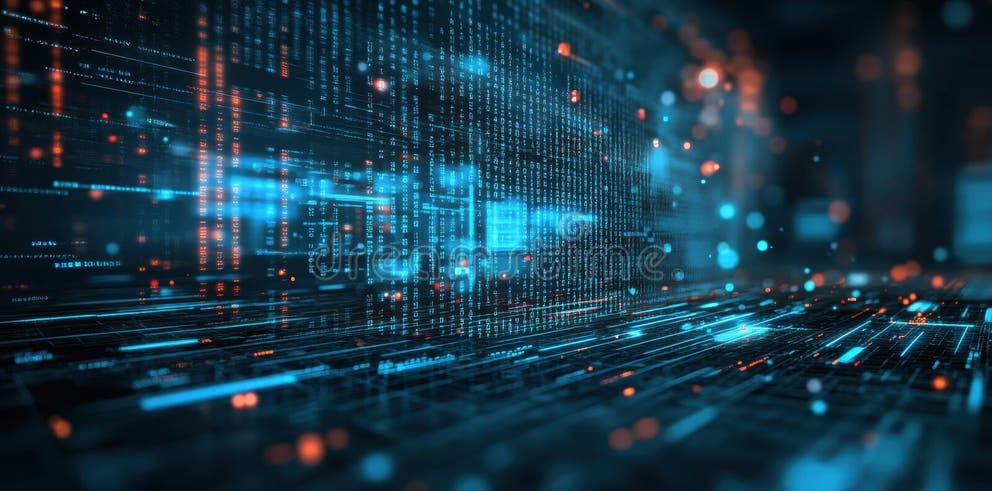 Futuristic Digital Binary Code Background in Blue and Orange Tones ...