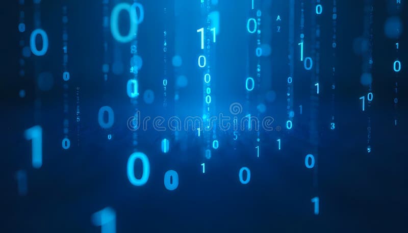 Futuristic Digital Binary Code Flowing Down on a Blue Background ...