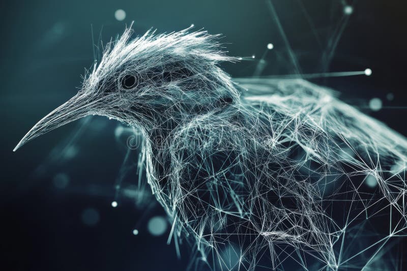 Futuristic Digital Bird Illustration with Abstract Wireframe Design ...