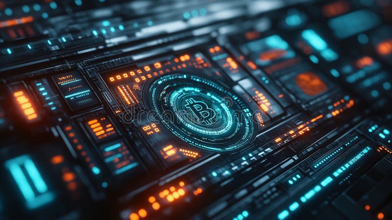 Futuristic Digital Bitcoin Interface with Colorful Technology Circuit ...