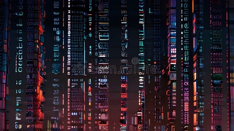 Futuristic Digital Blockchain Network Concept With Glowing Cubes And Grid Lines Stock