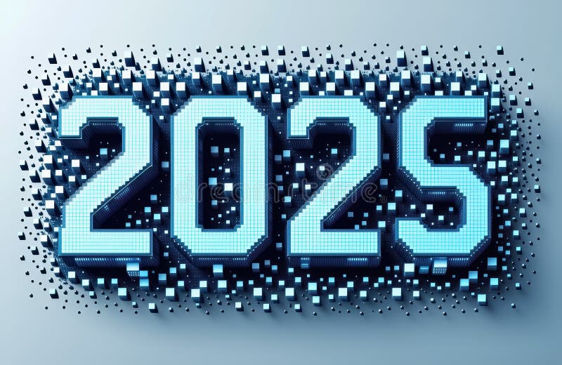 Futuristic 2025 Digital Blocks in 3d Pixels. AI Generation Stock Image ...