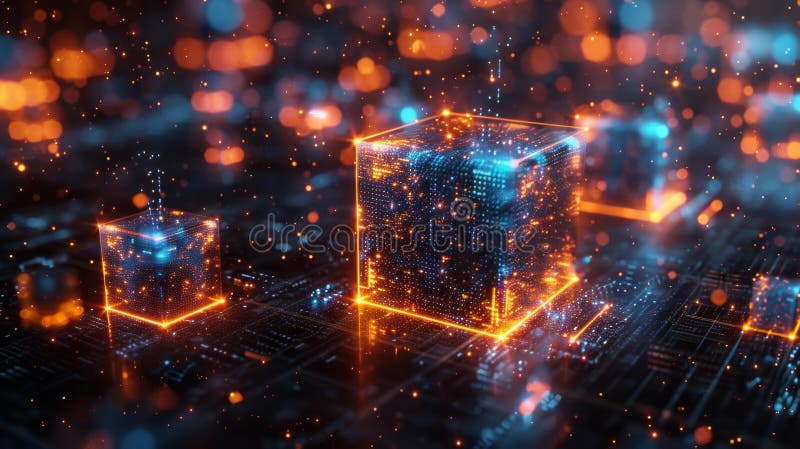 Futuristic Digital Blocks with Neon Lights - Generative Ai Stock ...