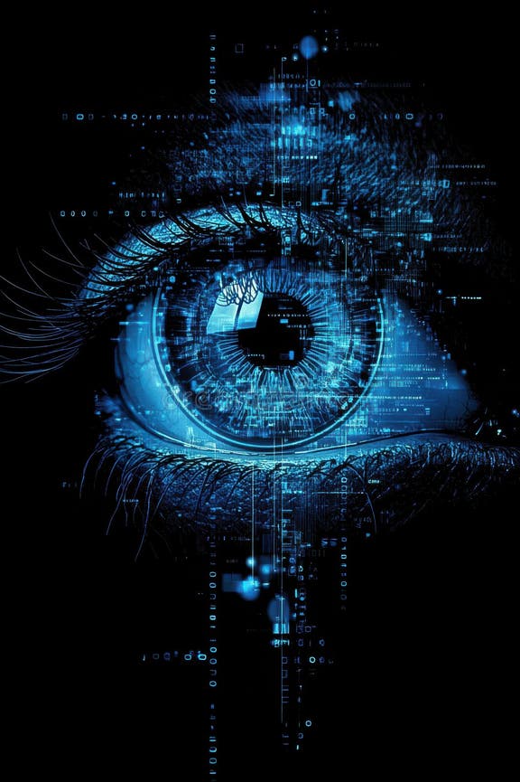 Futuristic Digital Blue Eye with Binary Code and Data Overlays Stock ...