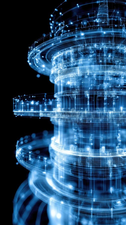 Futuristic Digital Blue Light Structure with Geometric Patterns and ...