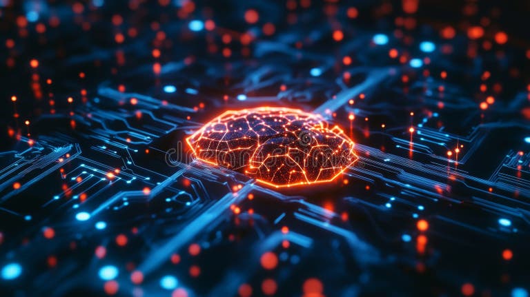 Futuristic Digital Brain Concept with Circuit Patterns and Lights Stock Illustration ...