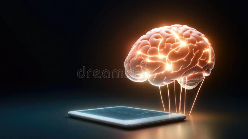 Futuristic Digital Brain Connectivity Concept with Tablet Interface ...
