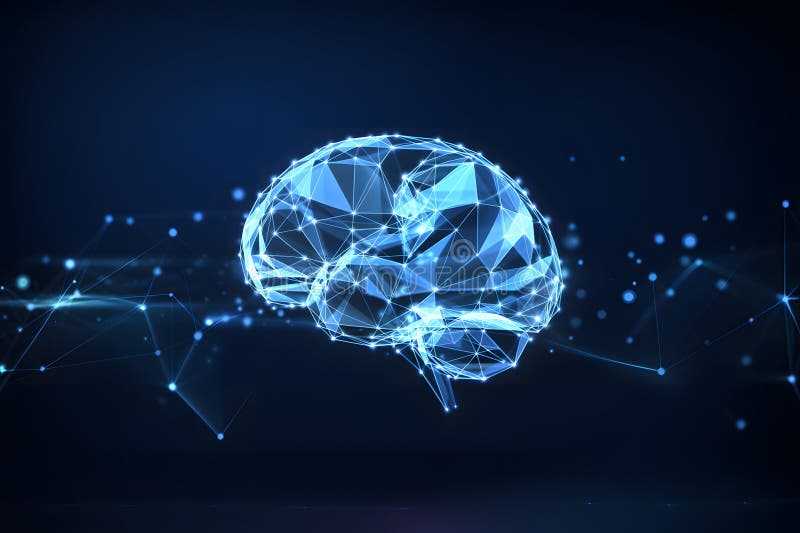 Futuristic Digital Brain Created with Geometric Triangles and Glowing ...