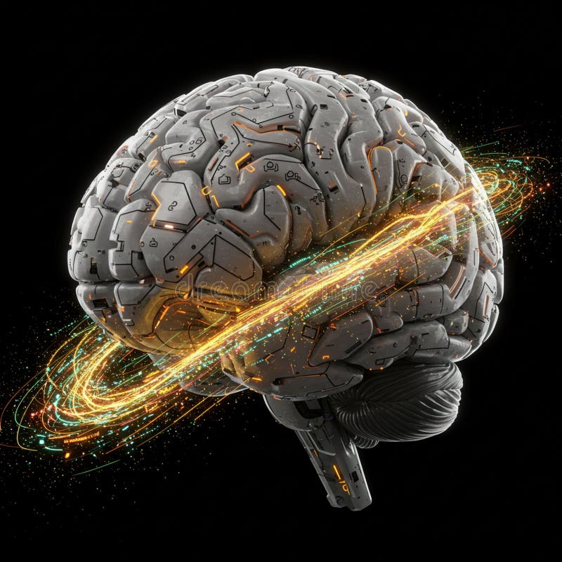 Futuristic Digital Brain Design Composed of Segmented, Gray Metallic ...