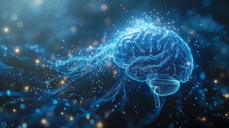 Futuristic Digital Brain with Electrical Impulses, Glowing Illustration ...