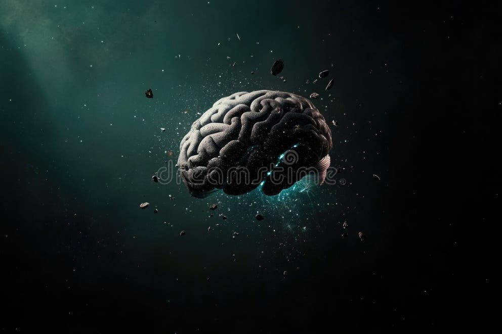 Futuristic Digital Brain Exploding in Space with Particles and Neon ...
