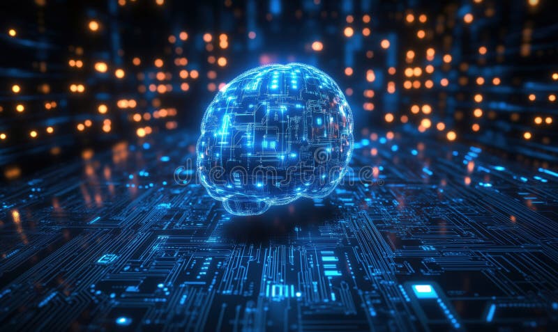 Futuristic Digital Brain with Glowing Circuits in a High-tech Environment Stock Photo - Image of ...