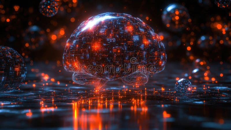 Futuristic Digital Brain with Glowing Holographic Circuitry in Virtual ...