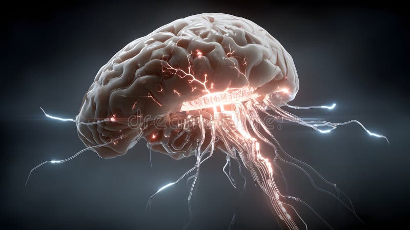 Robotic Brain with Lightning Neural Connections and Fiber Optics Stock ...