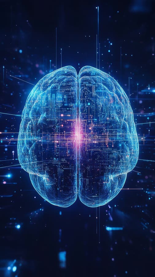 Futuristic Digital Brain Hologram with Glowing Neural Connections ...
