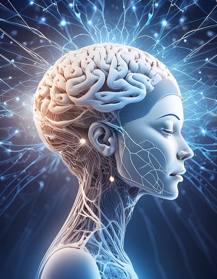 A Futuristic Digital Brain, Illuminated by Light Beams Stock ...