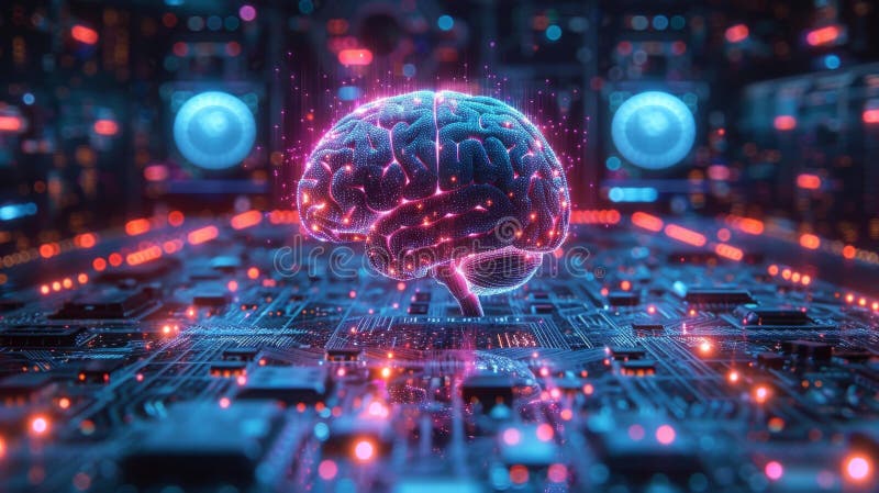 Futuristic Digital Brain Interface on Circuit Board - Generative AI Stock Illustration ...