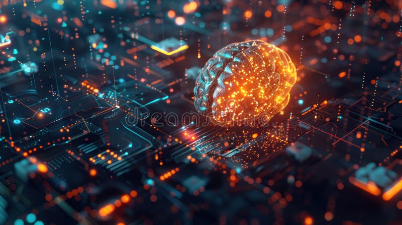 Futuristic Digital Brain Interface on Circuit Board Visualizing Ai ...