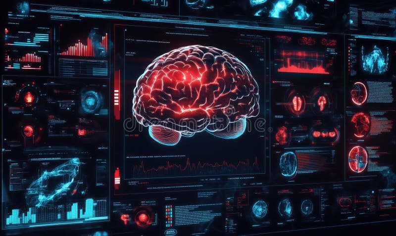 Futuristic Digital Brain Interface with Data Visualization and ... Futuristic Digital Brain Interface with Data Visualization and ...
